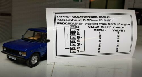 Range Rover Classic VM Turbo Diesel Engine Bay Tappet Clearances Decal ...